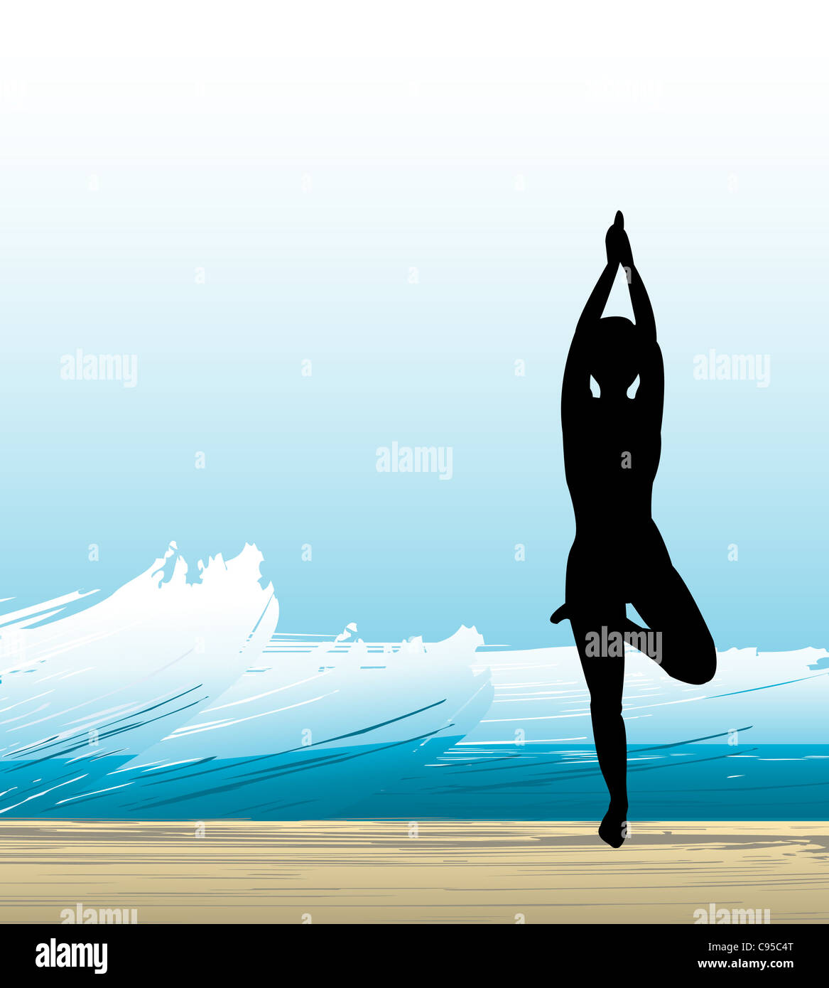 woman is practising yoga with a waves background Stock Photo - Alamy