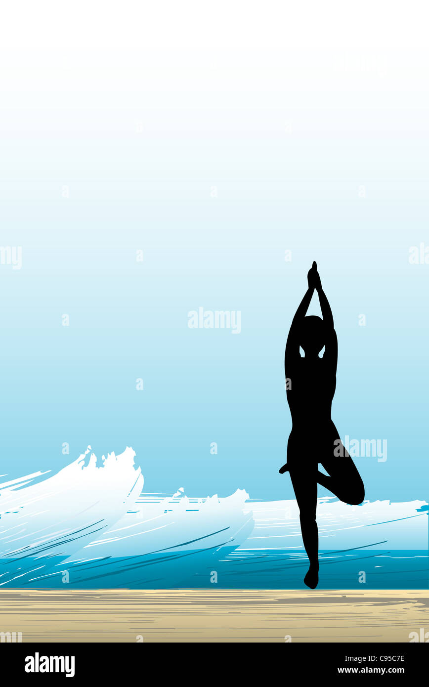 woman is practising yoga with a waves background Stock Photo - Alamy