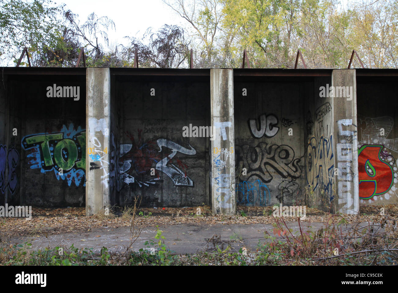 Graffiti covered walls of an abandoned building on the U.S. Bureau of ...