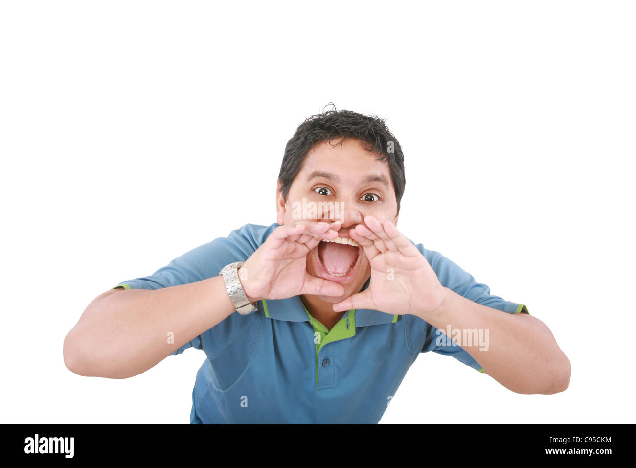 very angry casual man screaming isolated on white background Stock ...