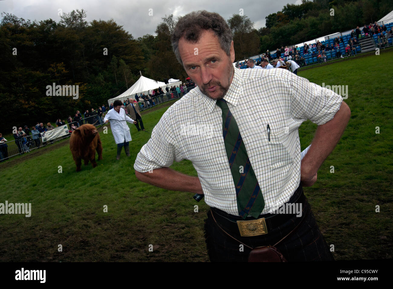 a judge at the highland cattle show in pollock park glasgow scotland ...