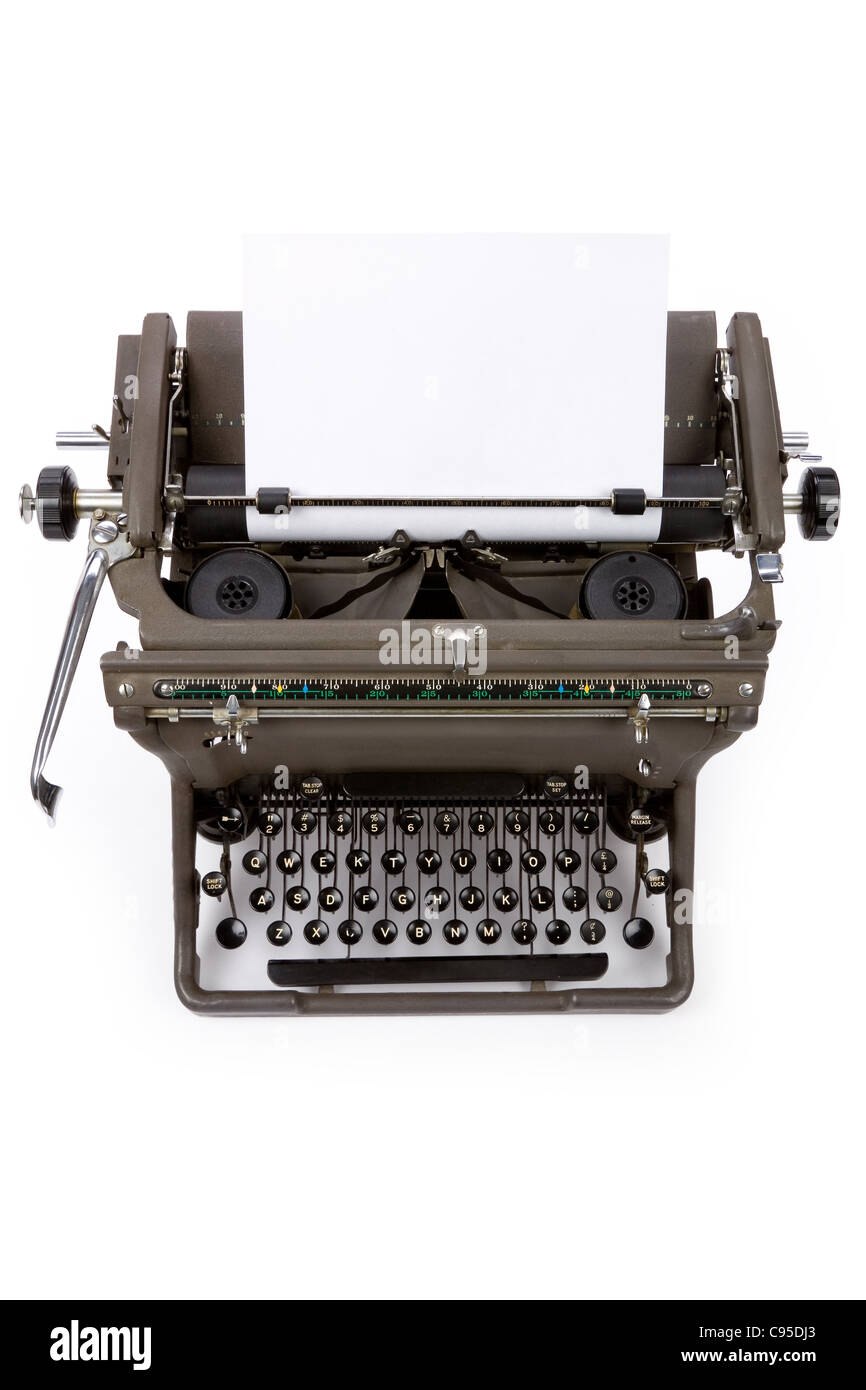 Typewriter and paper with white background Stock Photo - Alamy