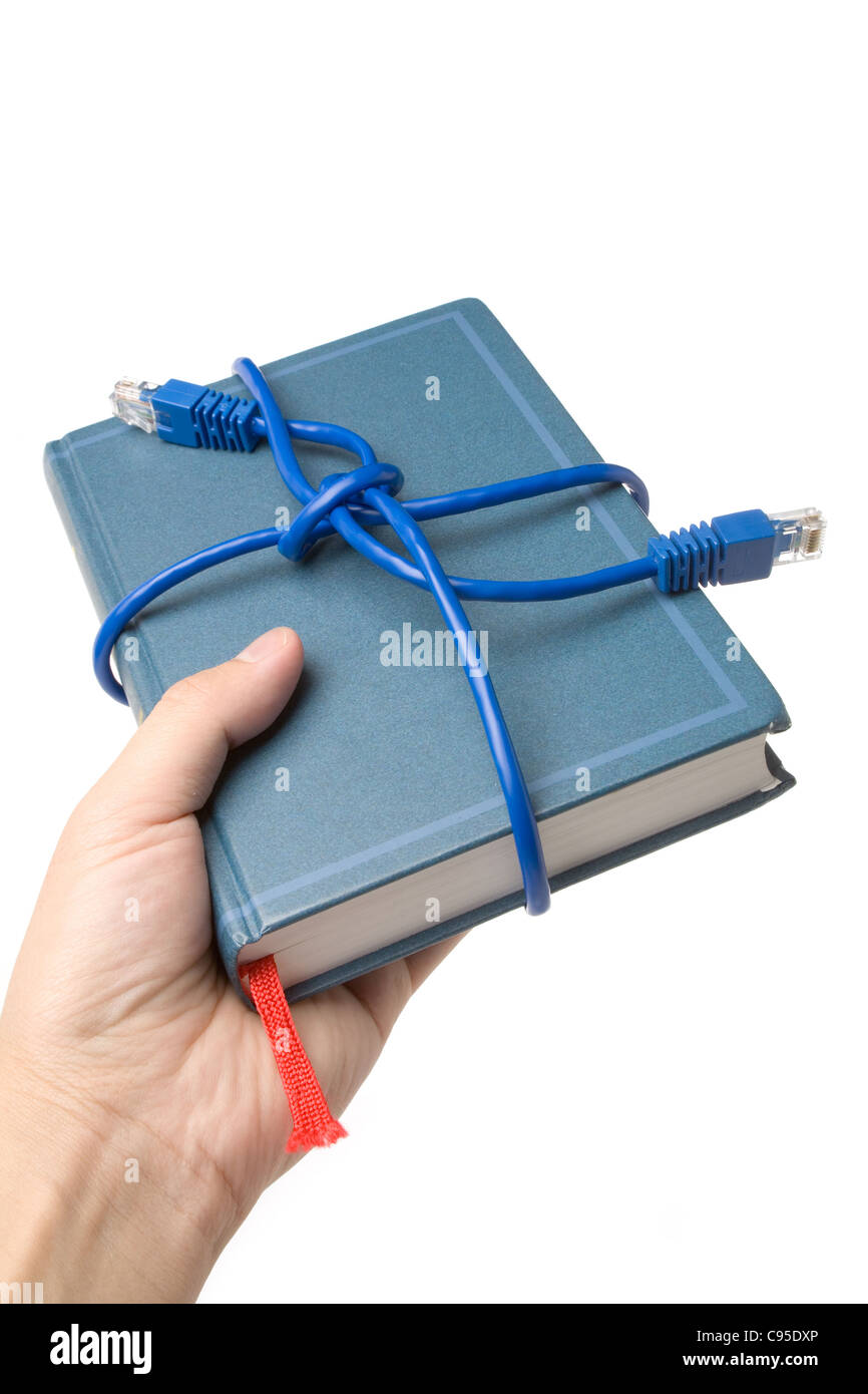 Network cable and book, concept of online education Stock Photo - Alamy