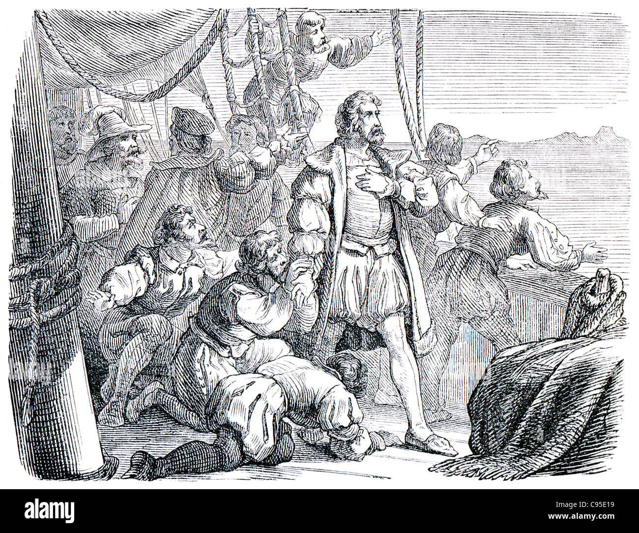 Old engravings. Depicts Christopher Columbus. The book "History of the ...