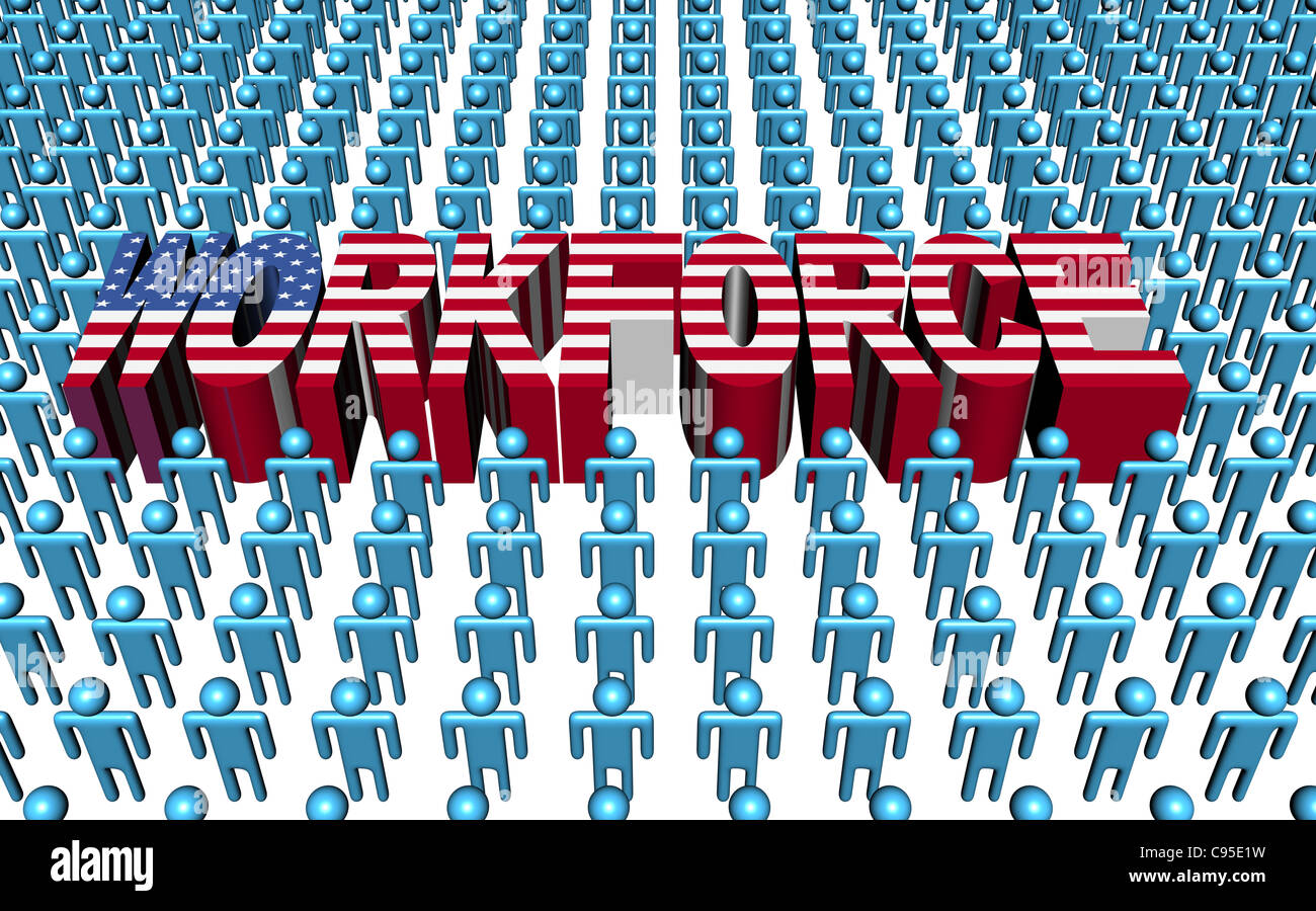 American workforce with flag text illustration Stock Photo - Alamy