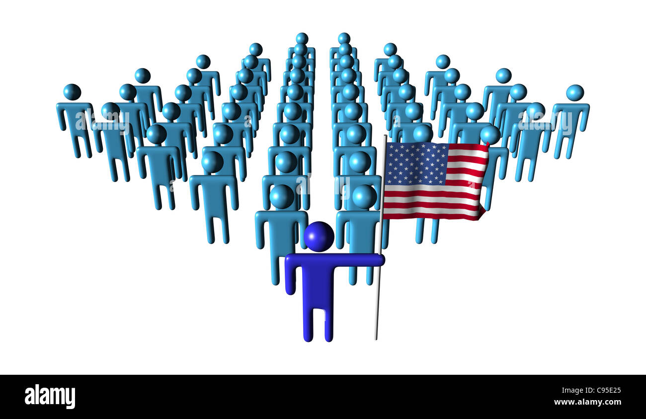 American workers with rippled flag illustration Stock Photo - Alamy