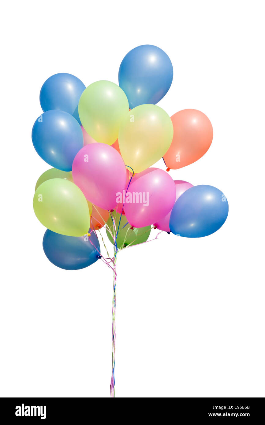 isolated balloons, pink, yellow, blue Stock Photo - Alamy