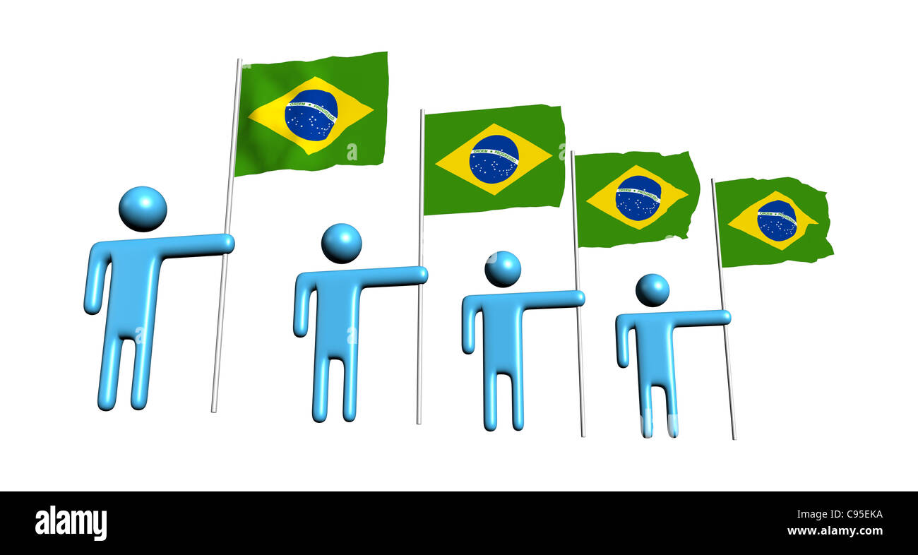 line of abstract men holding Brazilian flags illustration Stock Photo ...