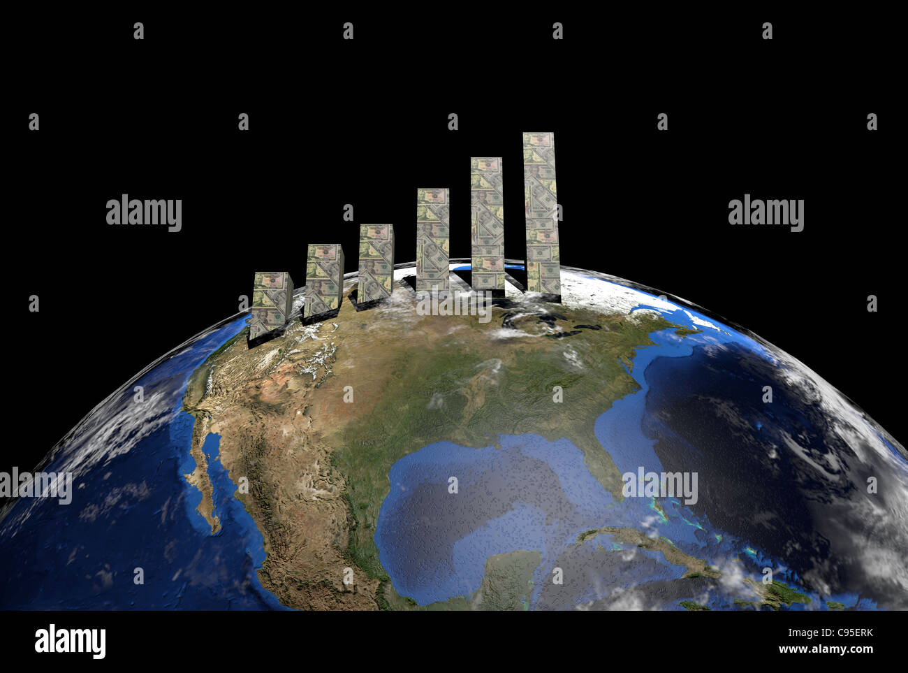 dollars graph on globe showing North America illustration Stock Photo ...