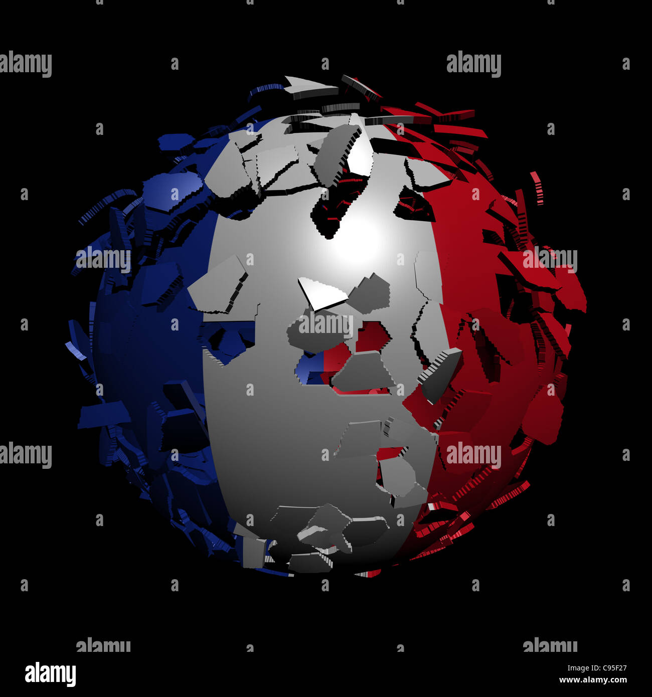 French flag sphere breaking apart illustration Stock Photo - Alamy