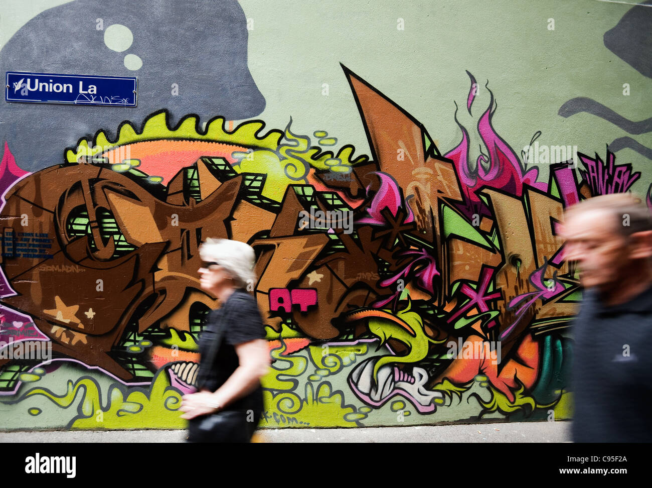 Colourful street art decorates the walls of Union Lane in central ...