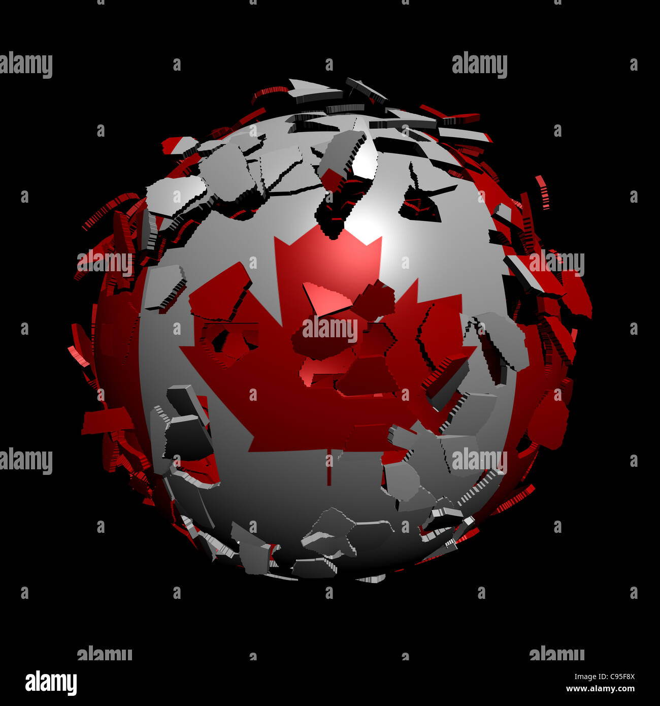 Canadian flag sphere breaking apart illustration Stock Photo - Alamy