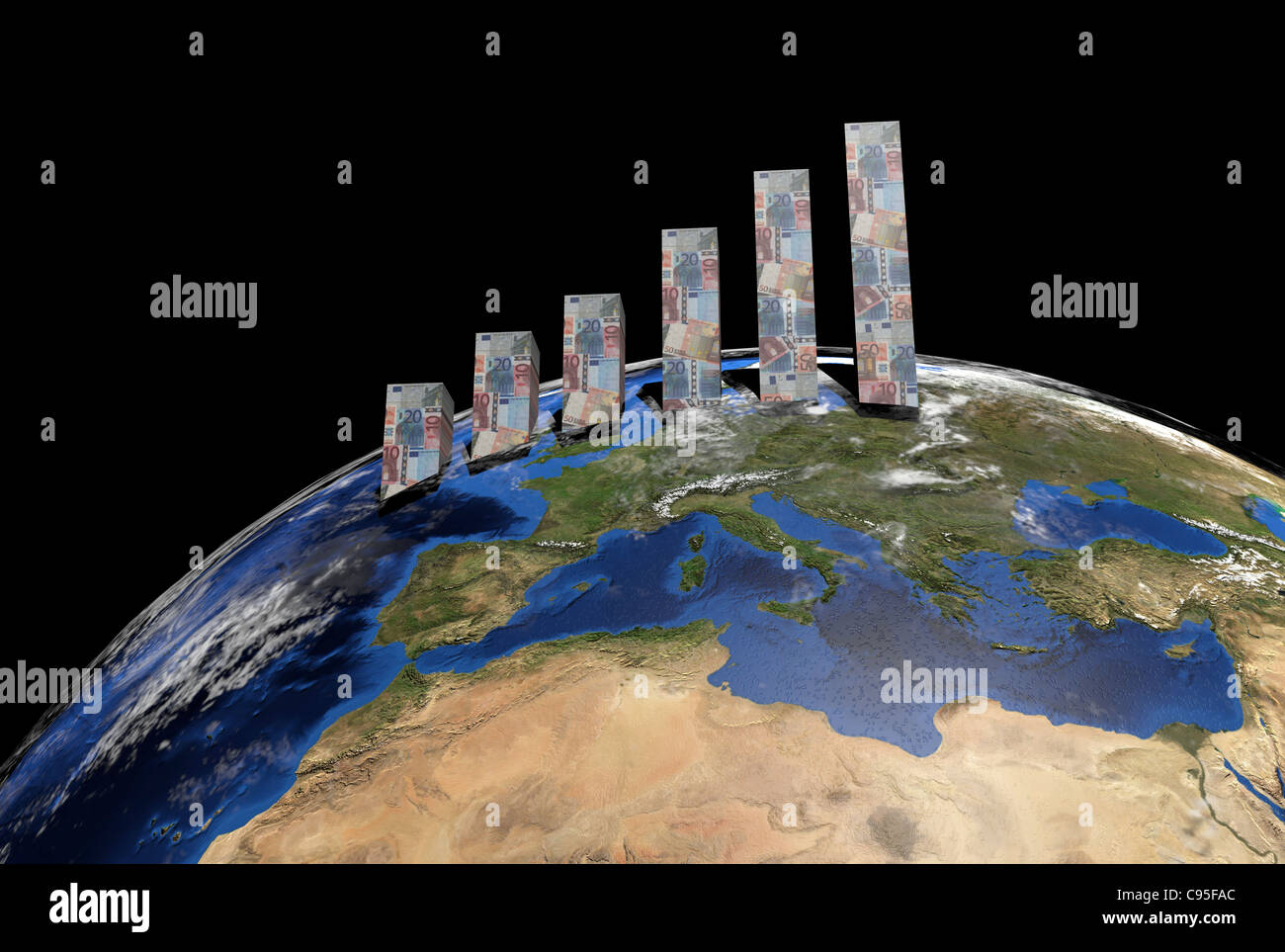 Euros graph on globe showing Europe illustration Stock Photo - Alamy