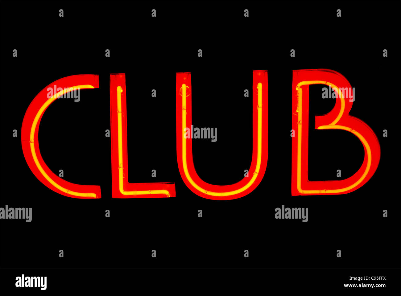 Red club neon sign isolated on black background Stock Photo - Alamy