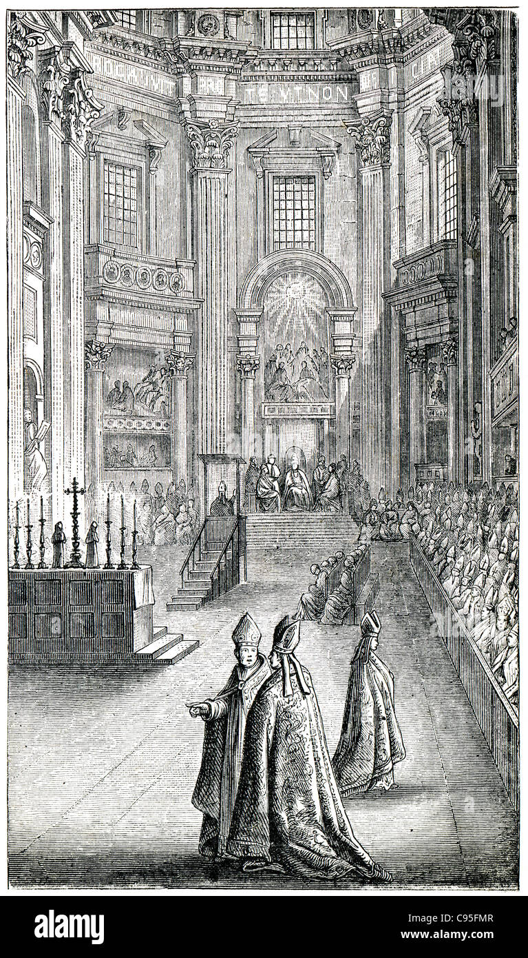 Old engravings. Shows the First Vatican Council. The book "History of ...