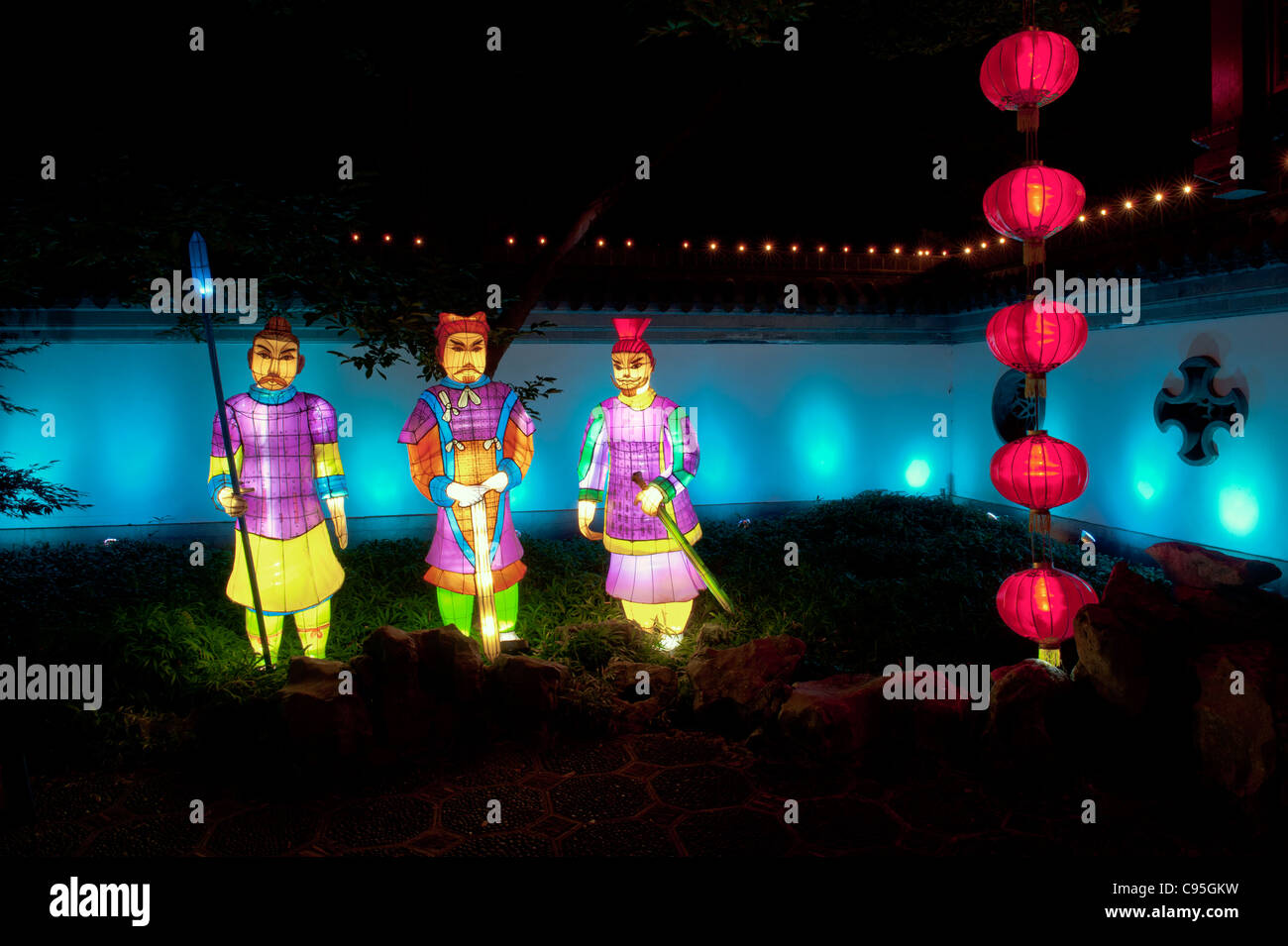 Three Chinese lantern soldiers at "The magic of lanterns" exhibition ...