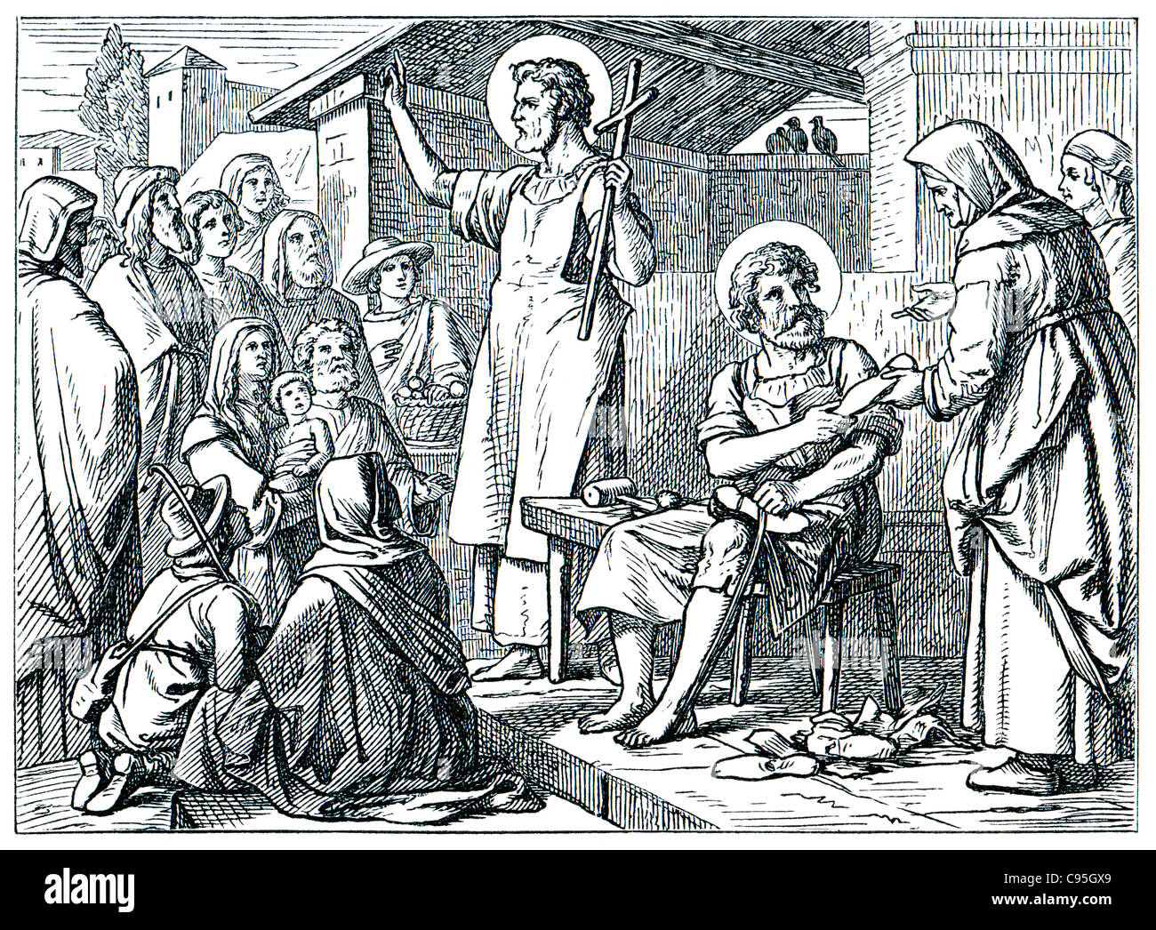 Old engravings. Depicted Saints Crispin and Crispinian. The book ...