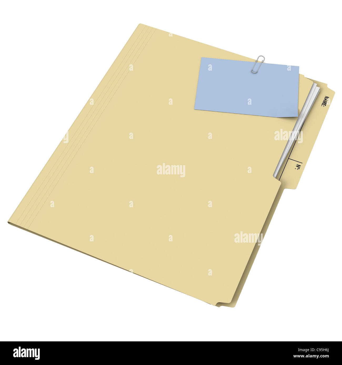 Ubiquitous manila folder with blue post-it note and paper clip Stock ...