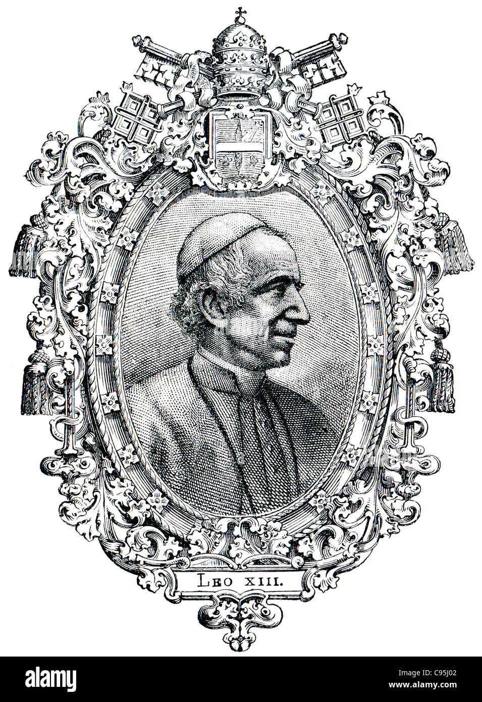 Old engravings. Shows Pope Leo XIII. The book "History of the Church ...