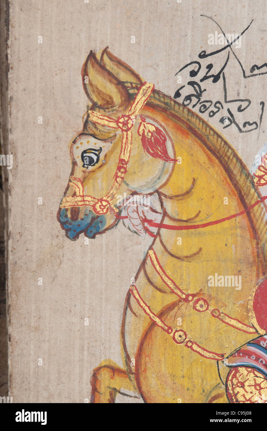 An illustration photographed from an ancient Thai manuscript depicting ...