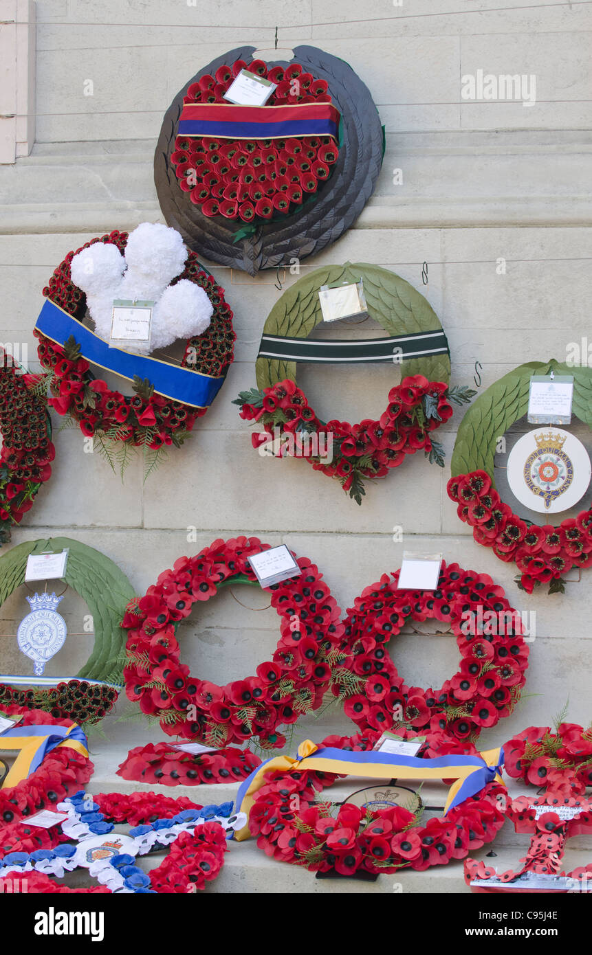 Royal Poppy wreaths around the Cenotaph Whitehall London UK Remembrance ...