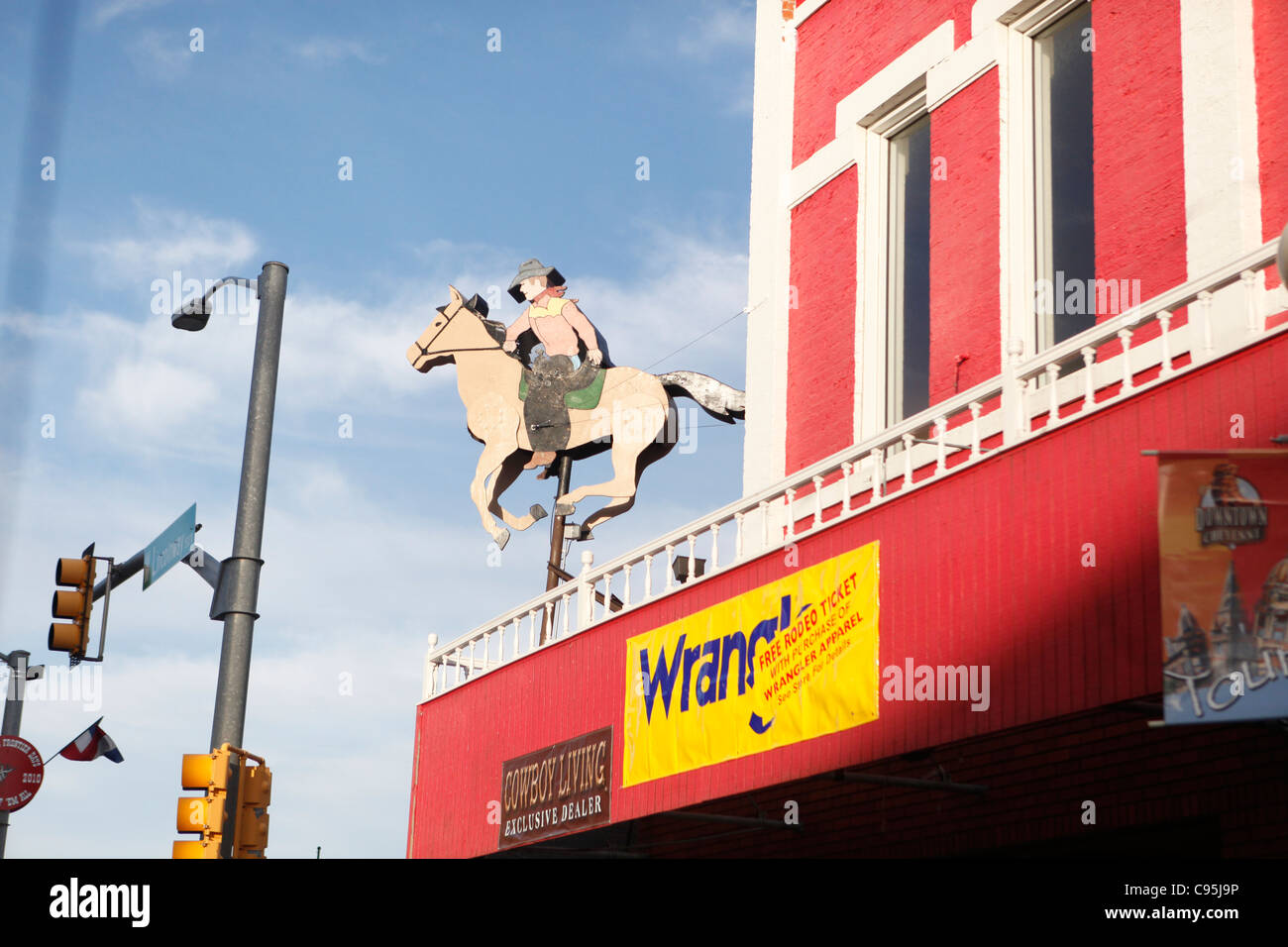 cowboy over downtown cheyenne wyoming wrangler sign summer heritage ...