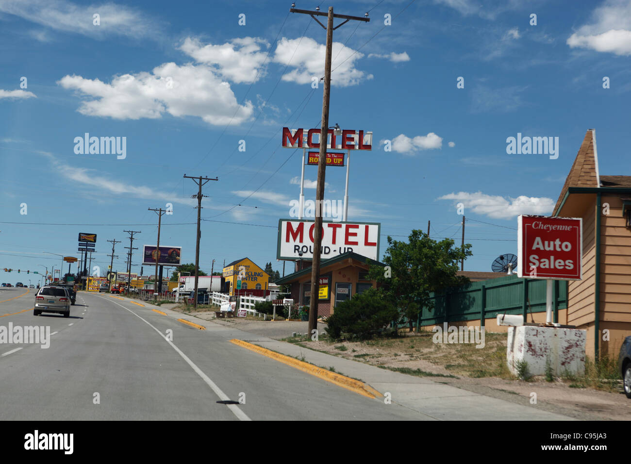 roundup motel street scene cheyenne wyoming travel signs Stock Photo ...