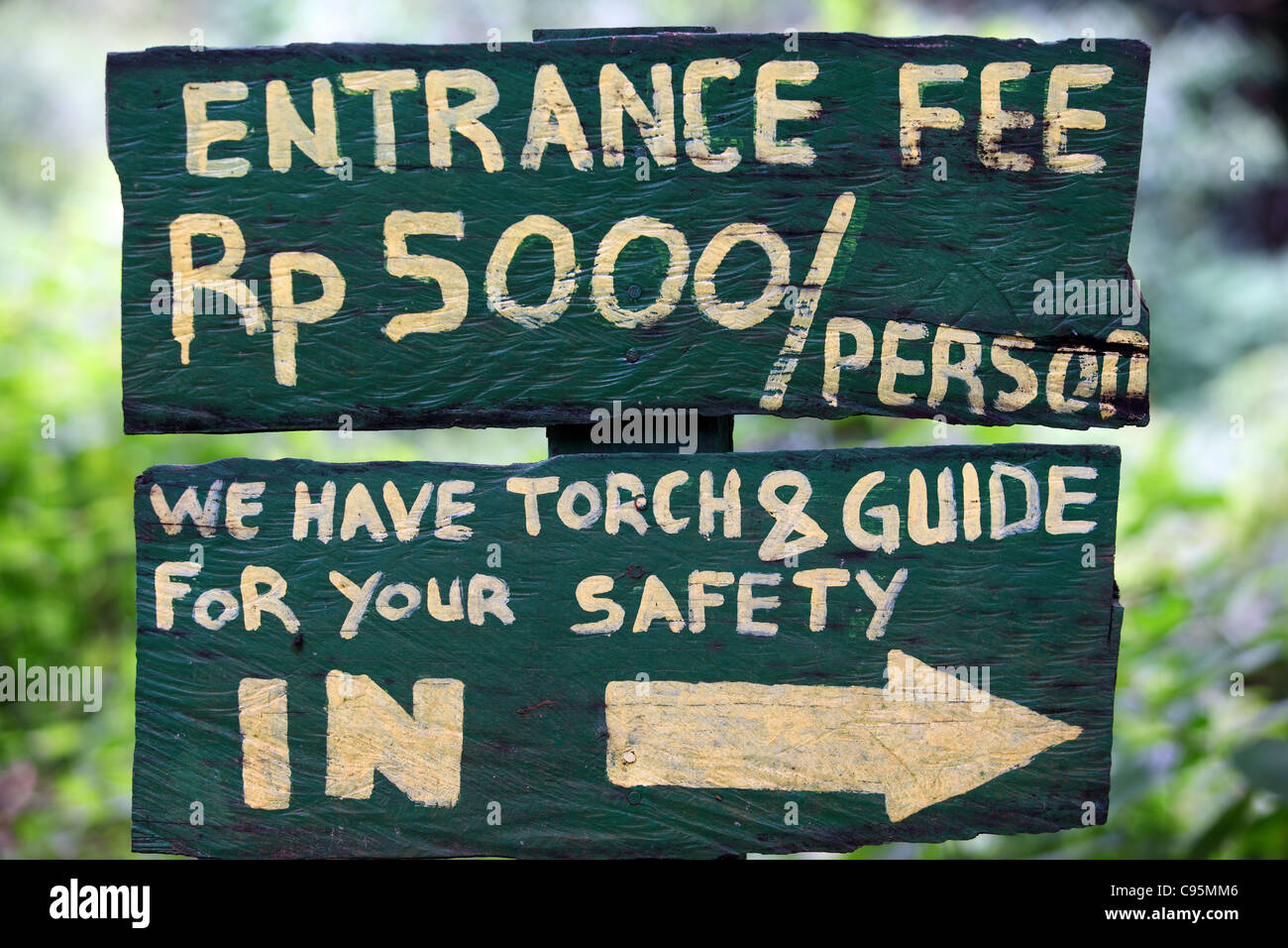 Sign for cave entrance in Gunung Leuser National Park at Bukit Lawang ...