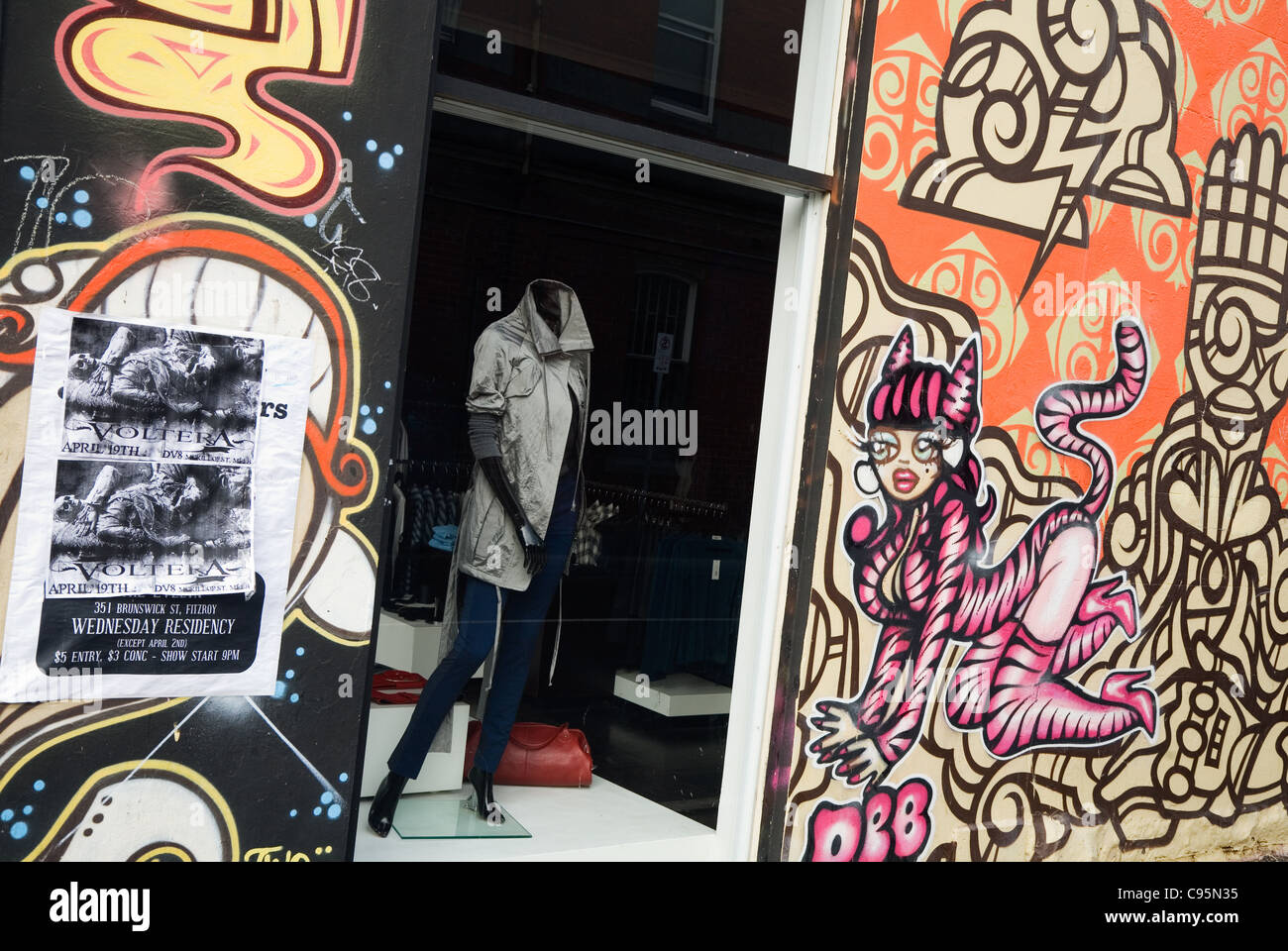 Street art decorates the wall of a clothing shop on Brunswick Street in ...