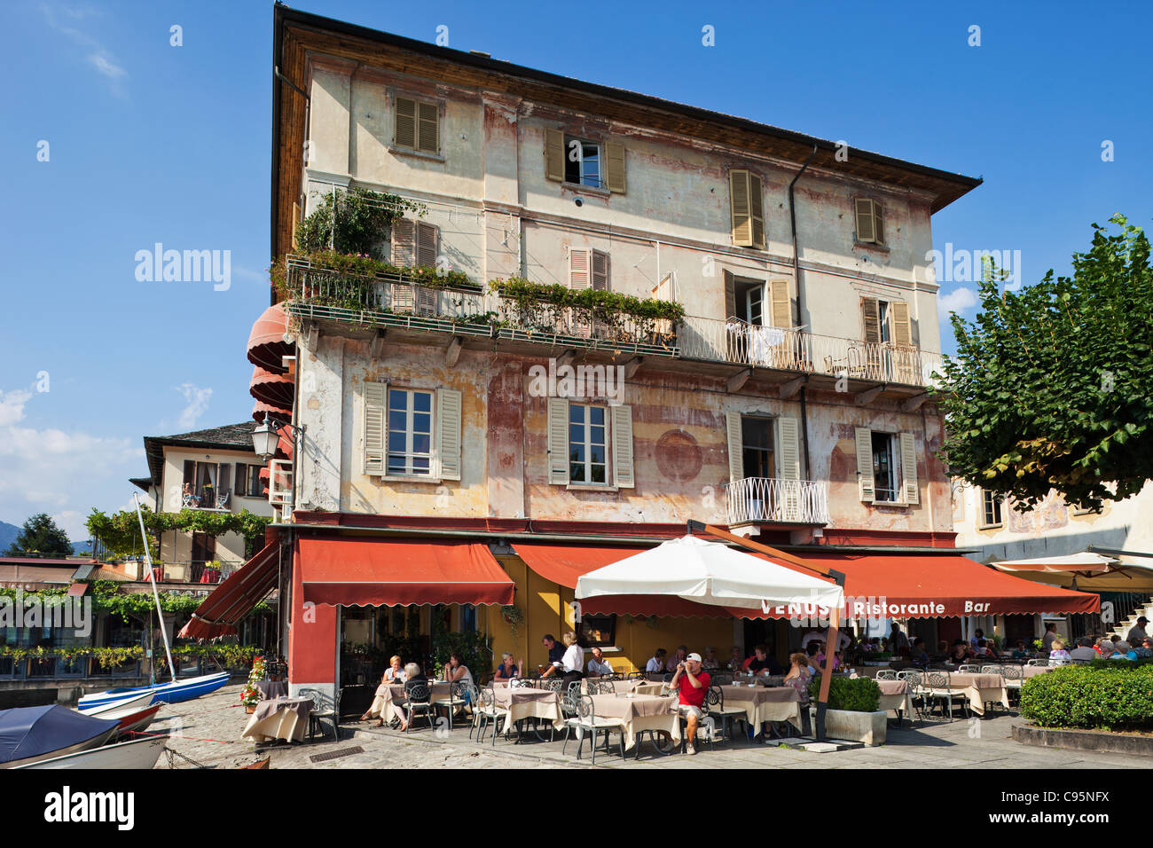 Italy, Piedmont, Lake Orta, Orta Town, Lakeside Restaurant Stock Photo ...