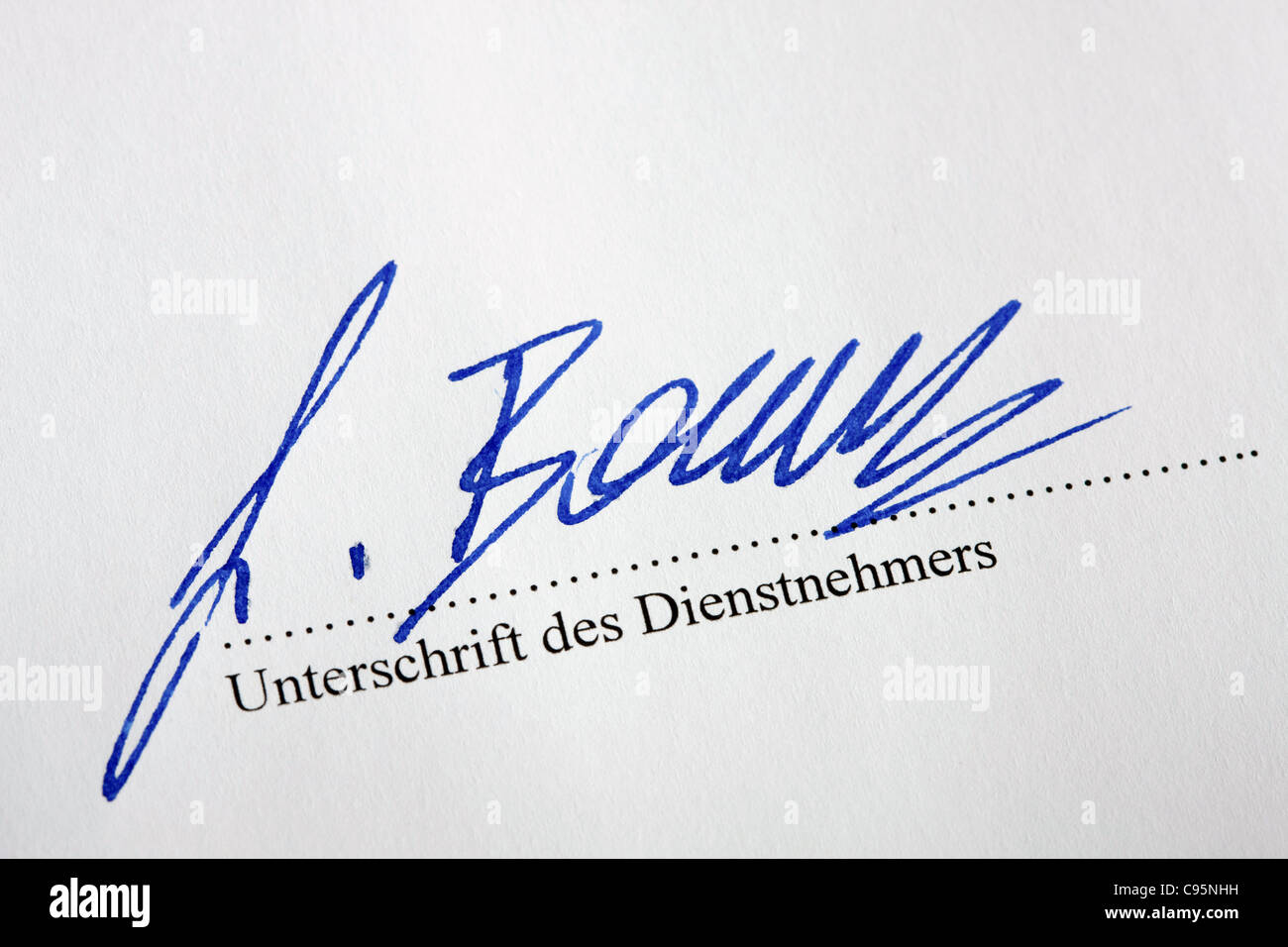 The signature is affixed below a service contract Stock Photo - Alamy