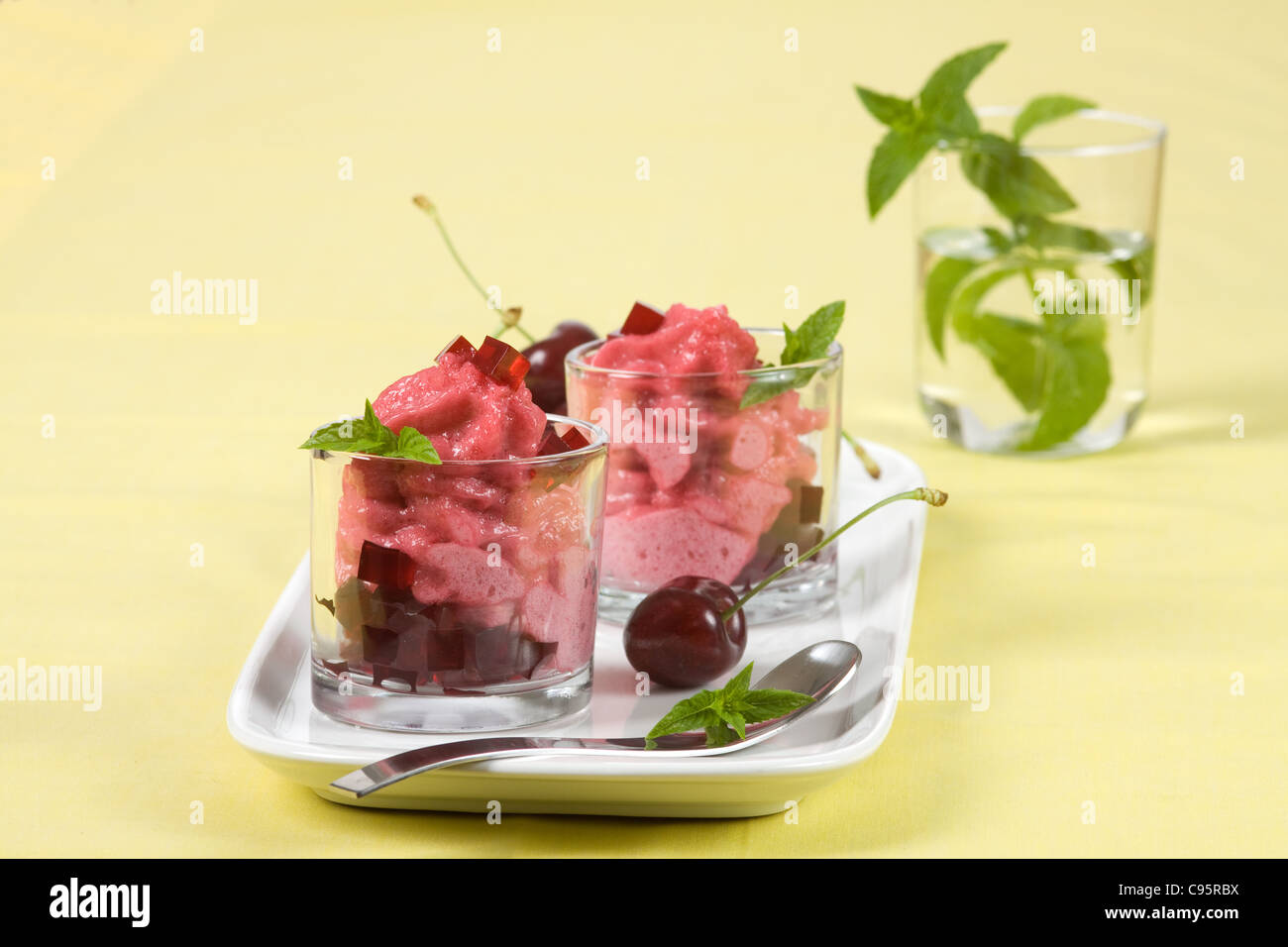 cherry foam with cherry jam and cherries Stock Photo - Alamy
