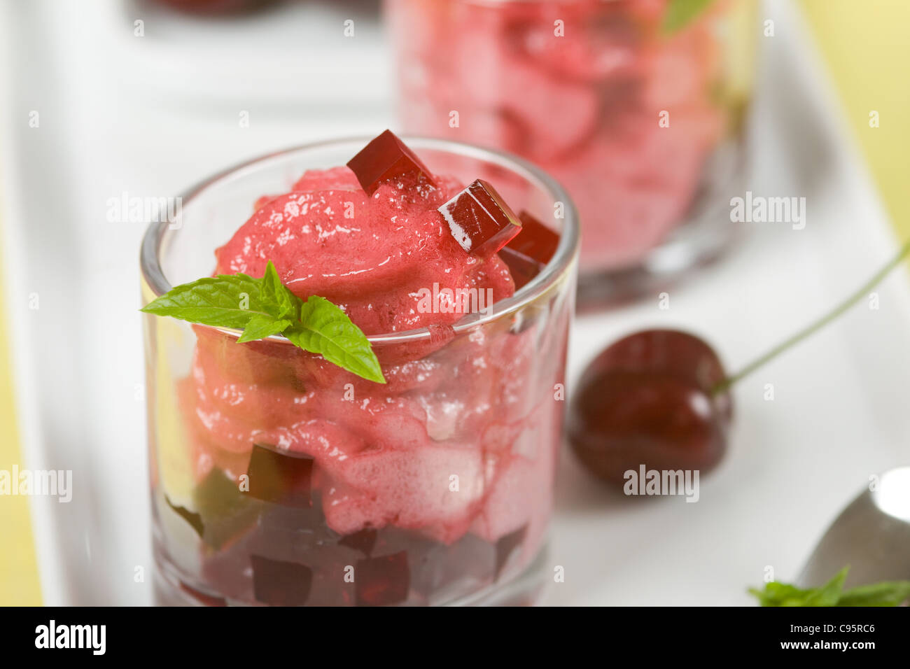cherry foam with cherry jam and cherries Stock Photo - Alamy