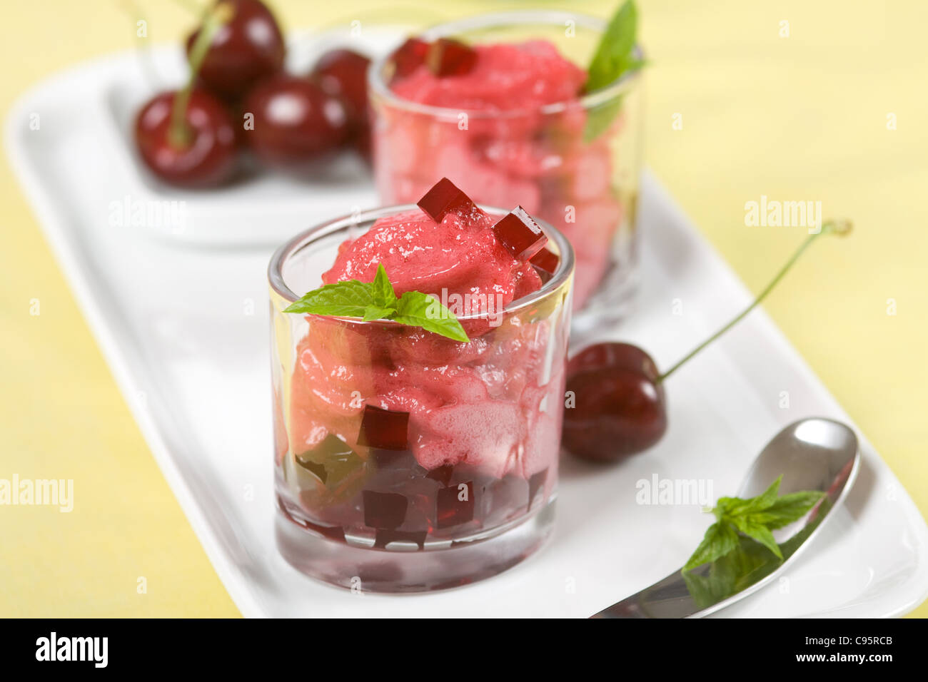 cherry foam with cherry jam and cherries Stock Photo - Alamy