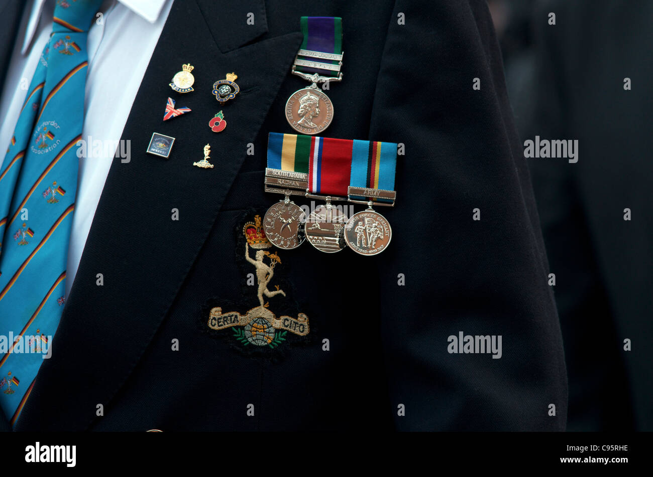 medals on blazer or veteran during the remembrance day service in ...