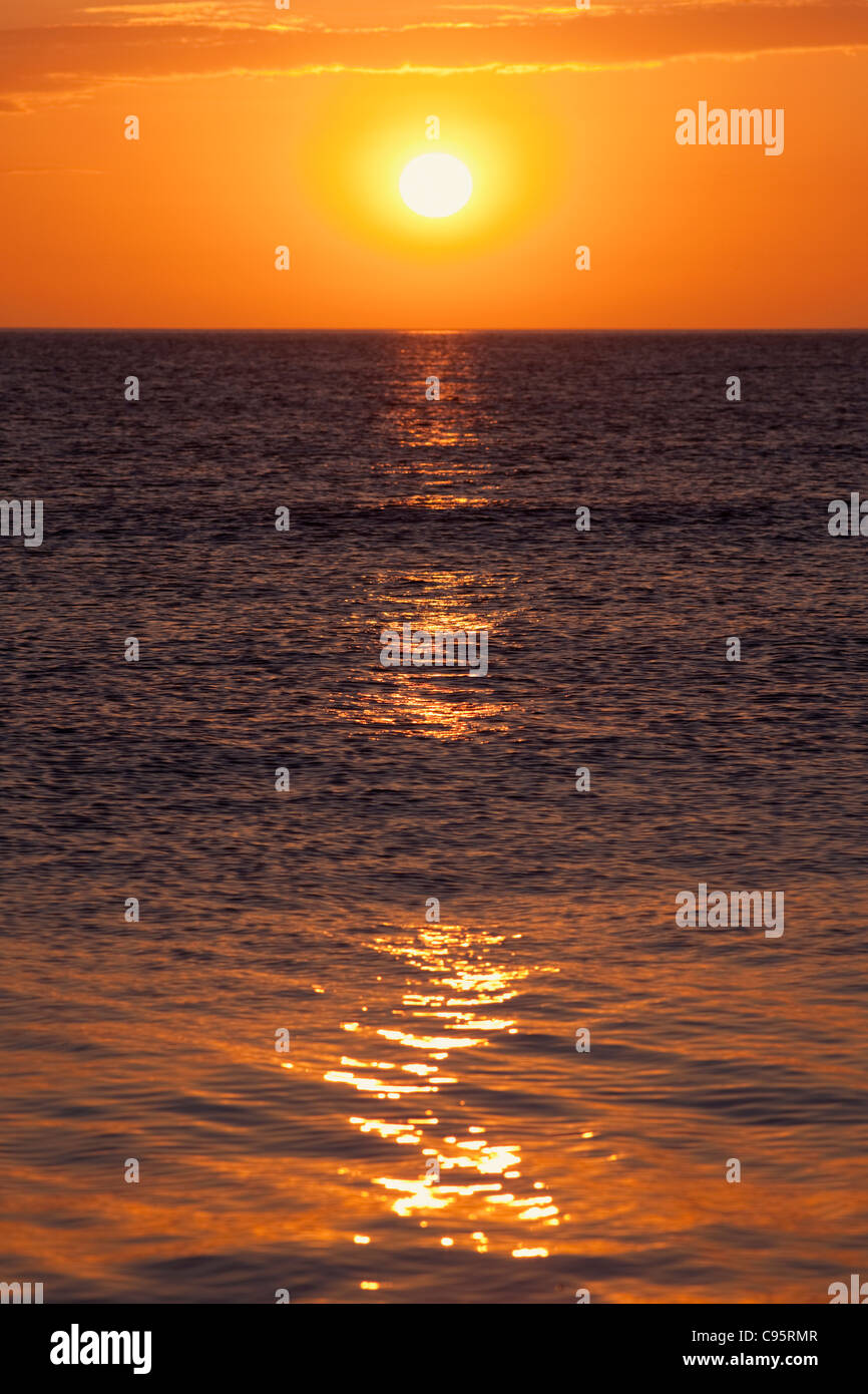 England, Northumberland, Bamburgh, Sunrise over the North Sea Stock ...