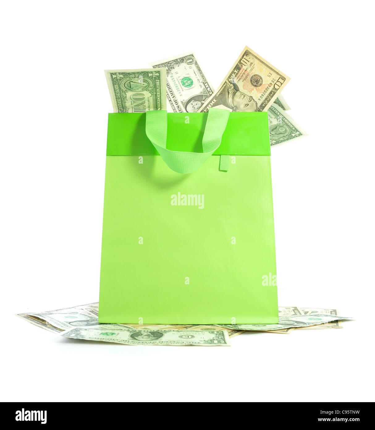 Gift shopping bag packed with banknotes Stock Photo - Alamy