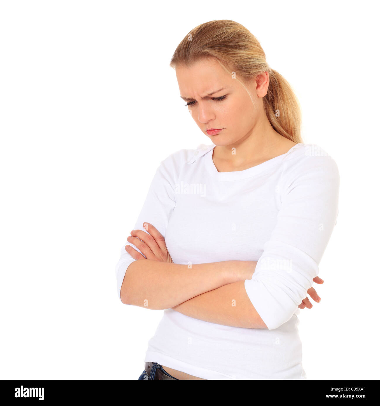 Sulky girl. All on white background Stock Photo - Alamy