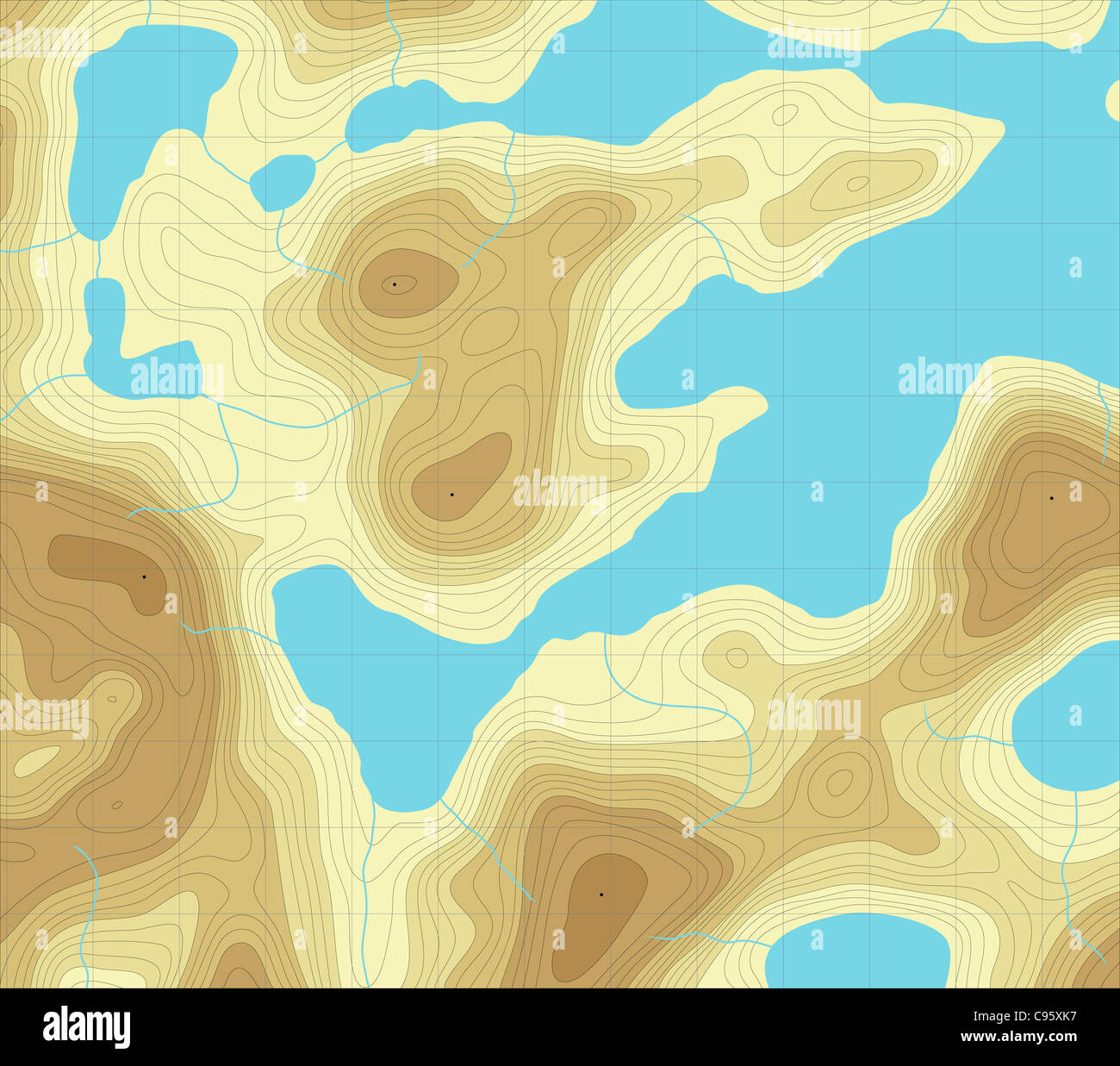 Illustration of a basic generic map of lakes and mountains with no ...