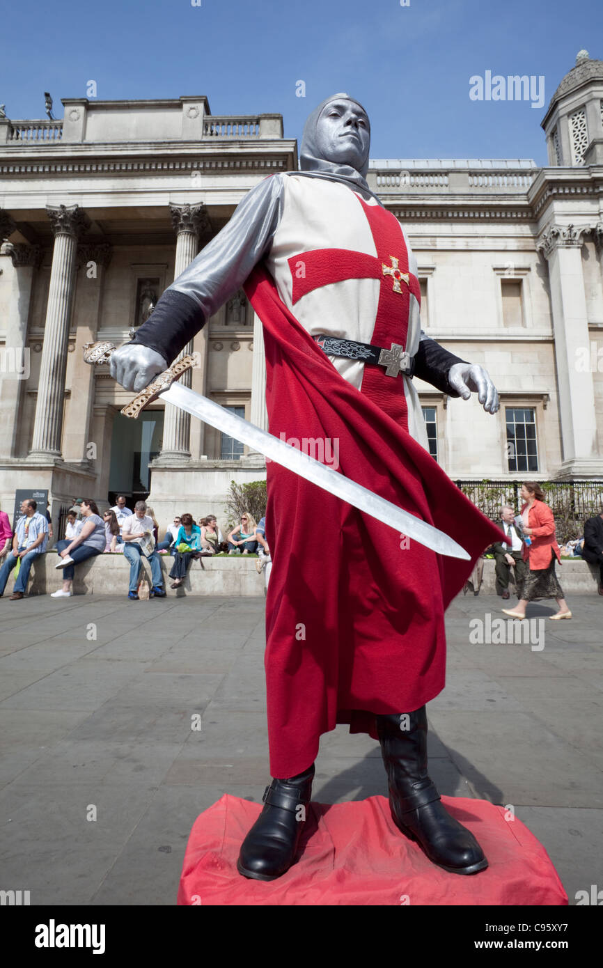 England, London, Trafalgar Square, Human Statue depicting St.George ...