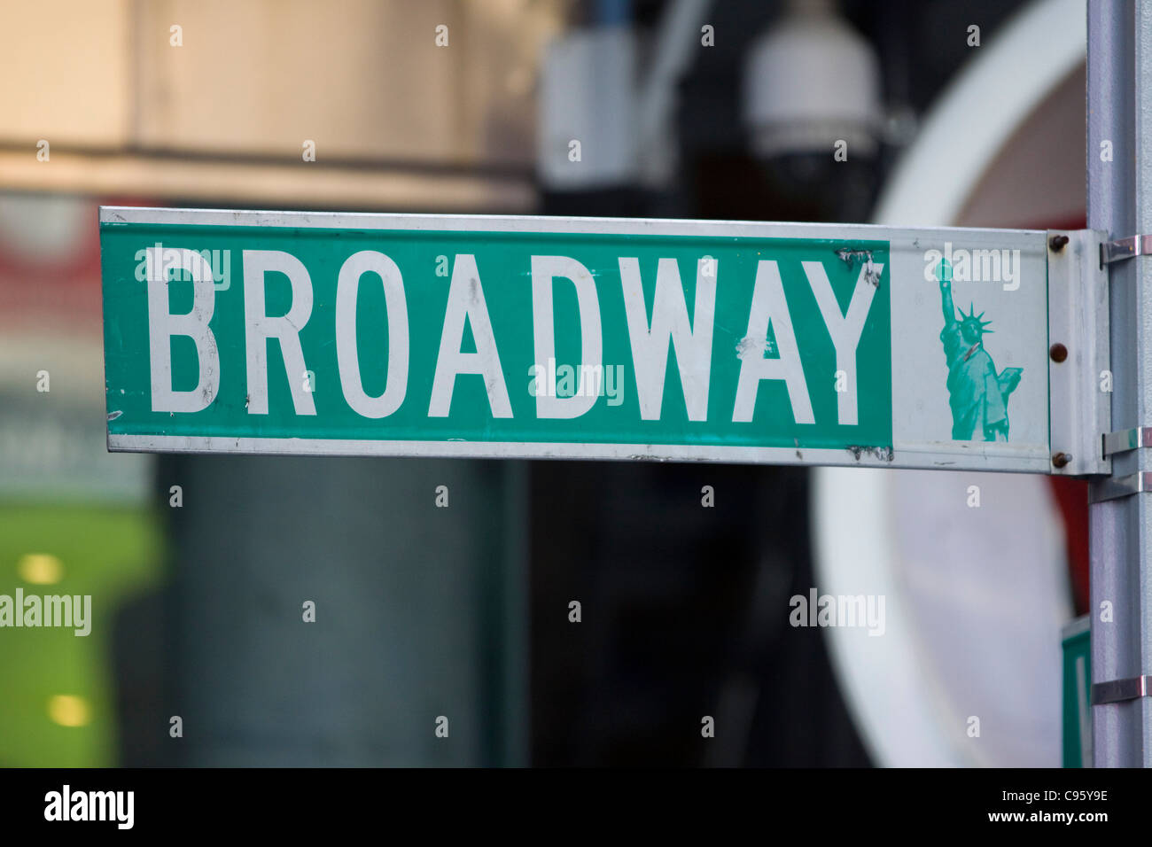 Green Broadway sign in Manhattan New York Stock Photo - Alamy