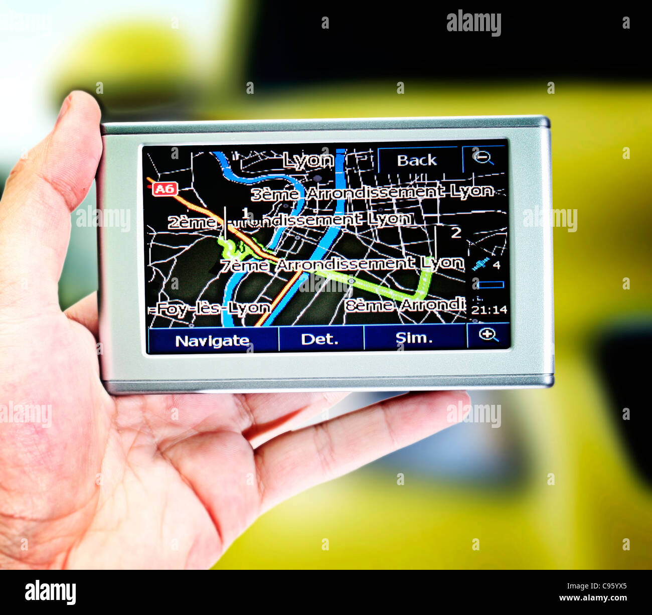 Gps in a man hand. Find your way ! Stock Photo - Alamy