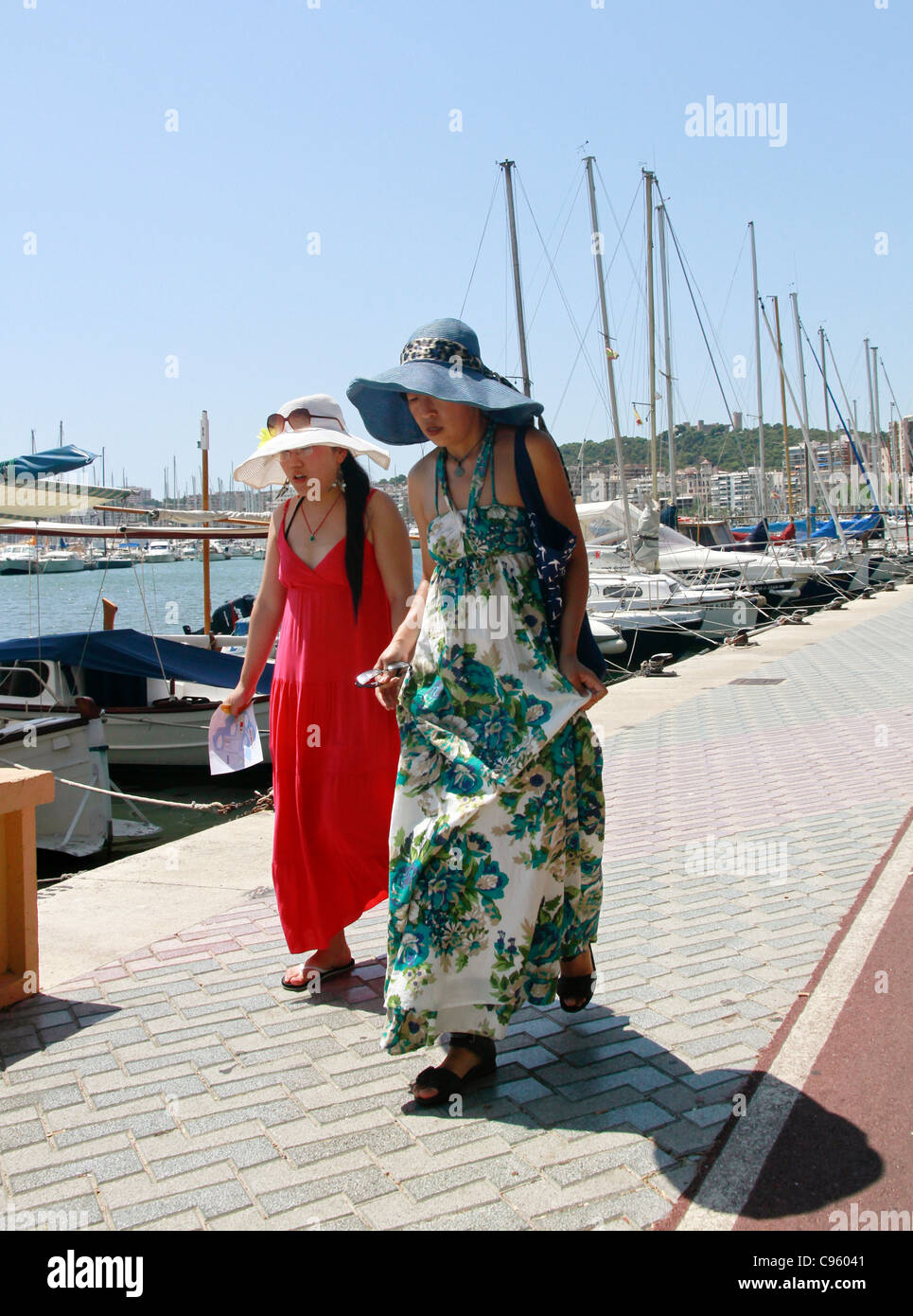 Women Asian tourists walking on promenade of Palma de Mallorca Majorca ...