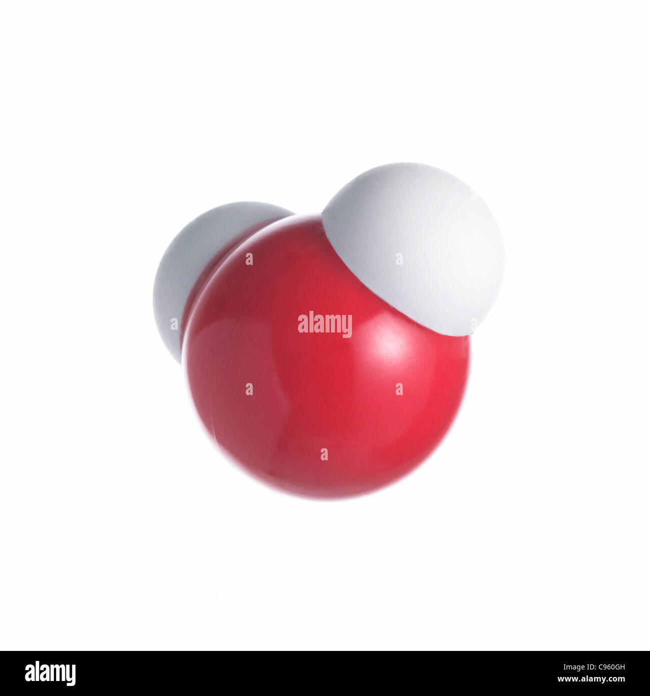 Water molecule. Atoms are represented as spheres and are colour-coded ...