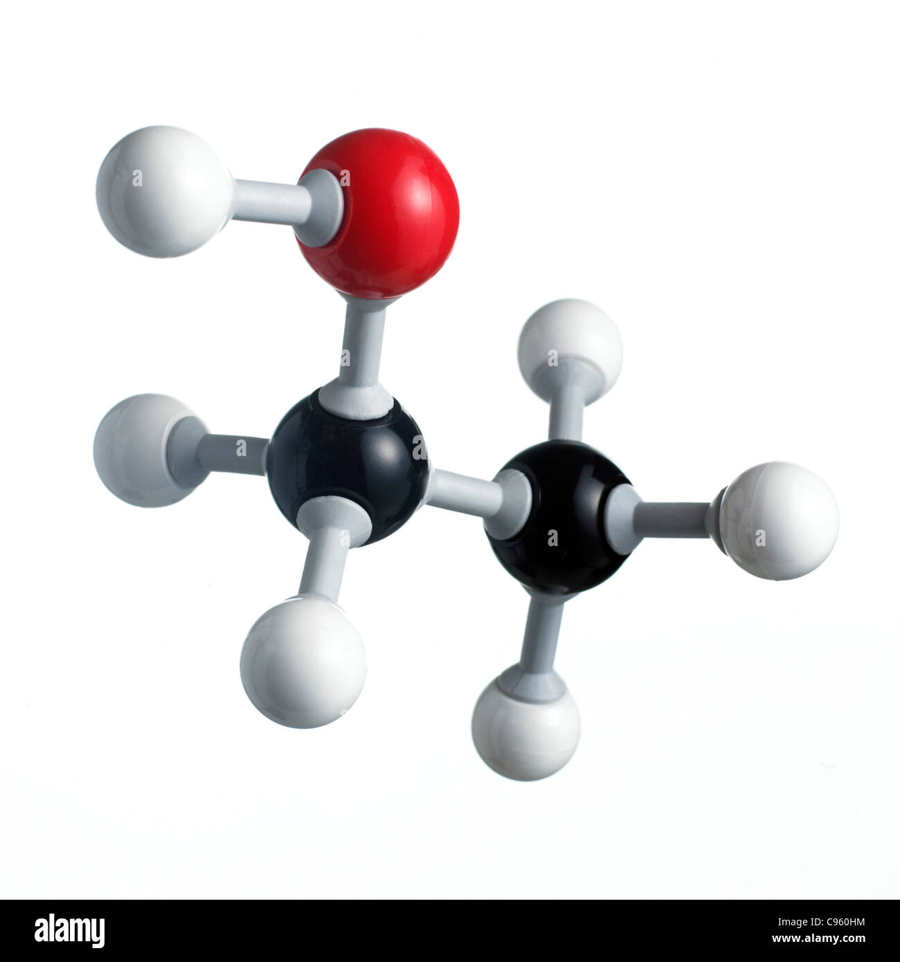 Ethanol molecule. Atoms are represented as spheres and are colour-coded ...