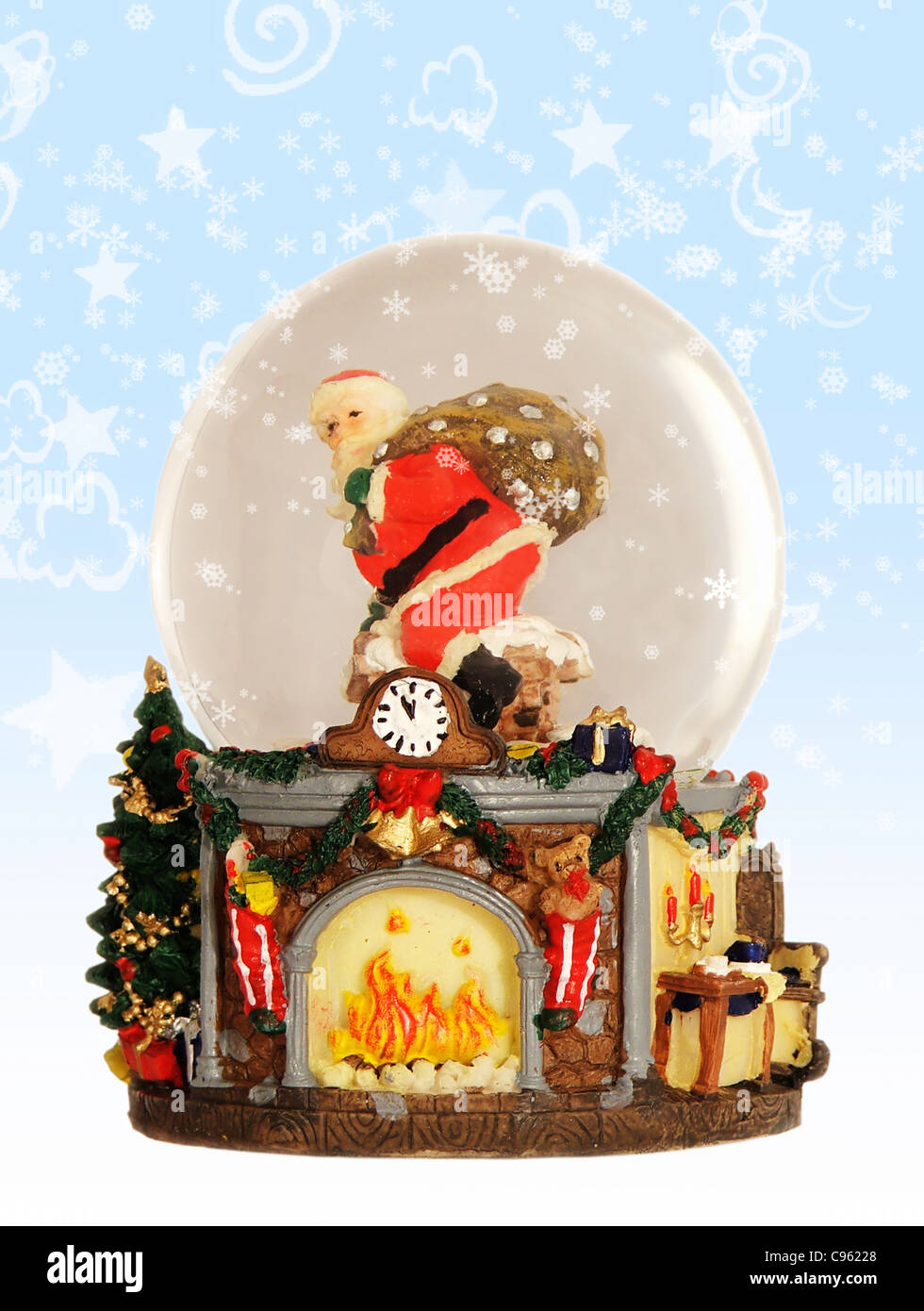 Santa, Christmas tree and warm fireplace Stock Photo - Alamy