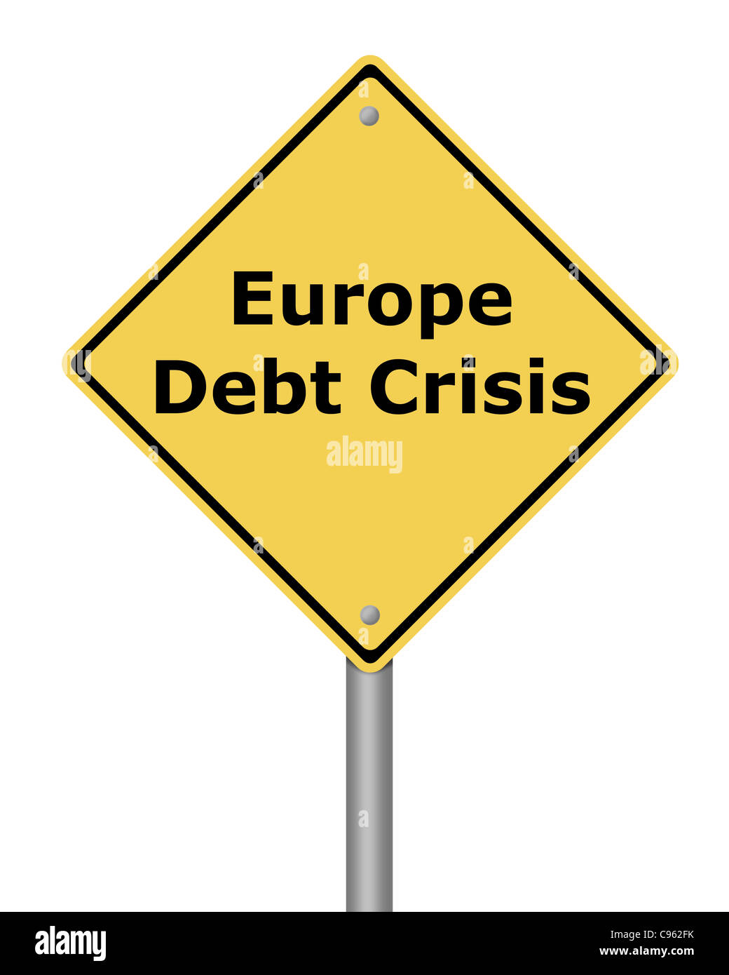 Yellow warning sign Europe Debt Crisis Stock Photo - Alamy