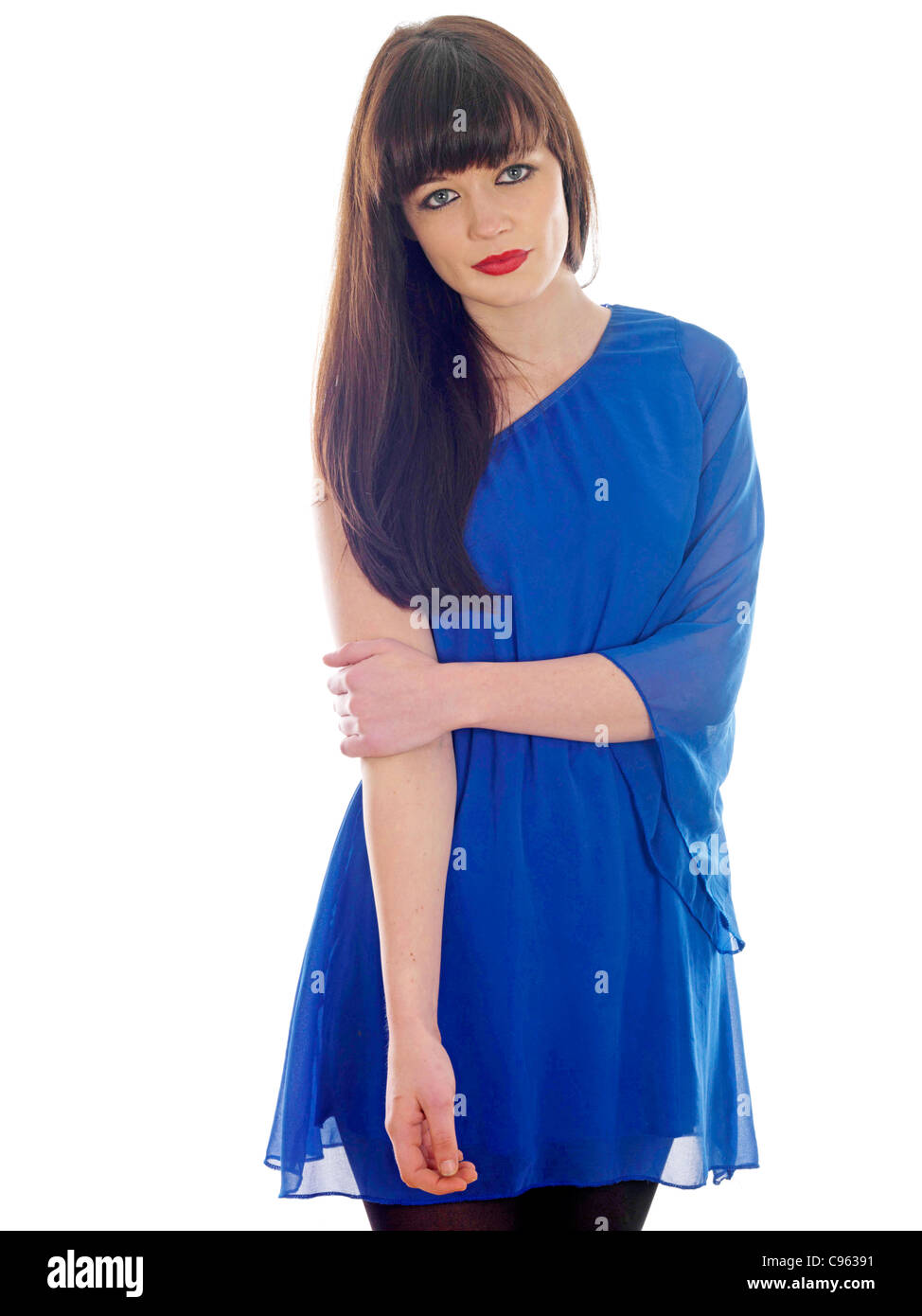 Trendy Young Woman Wearing a Blue Dress. Model Released Stock Photo - Alamy