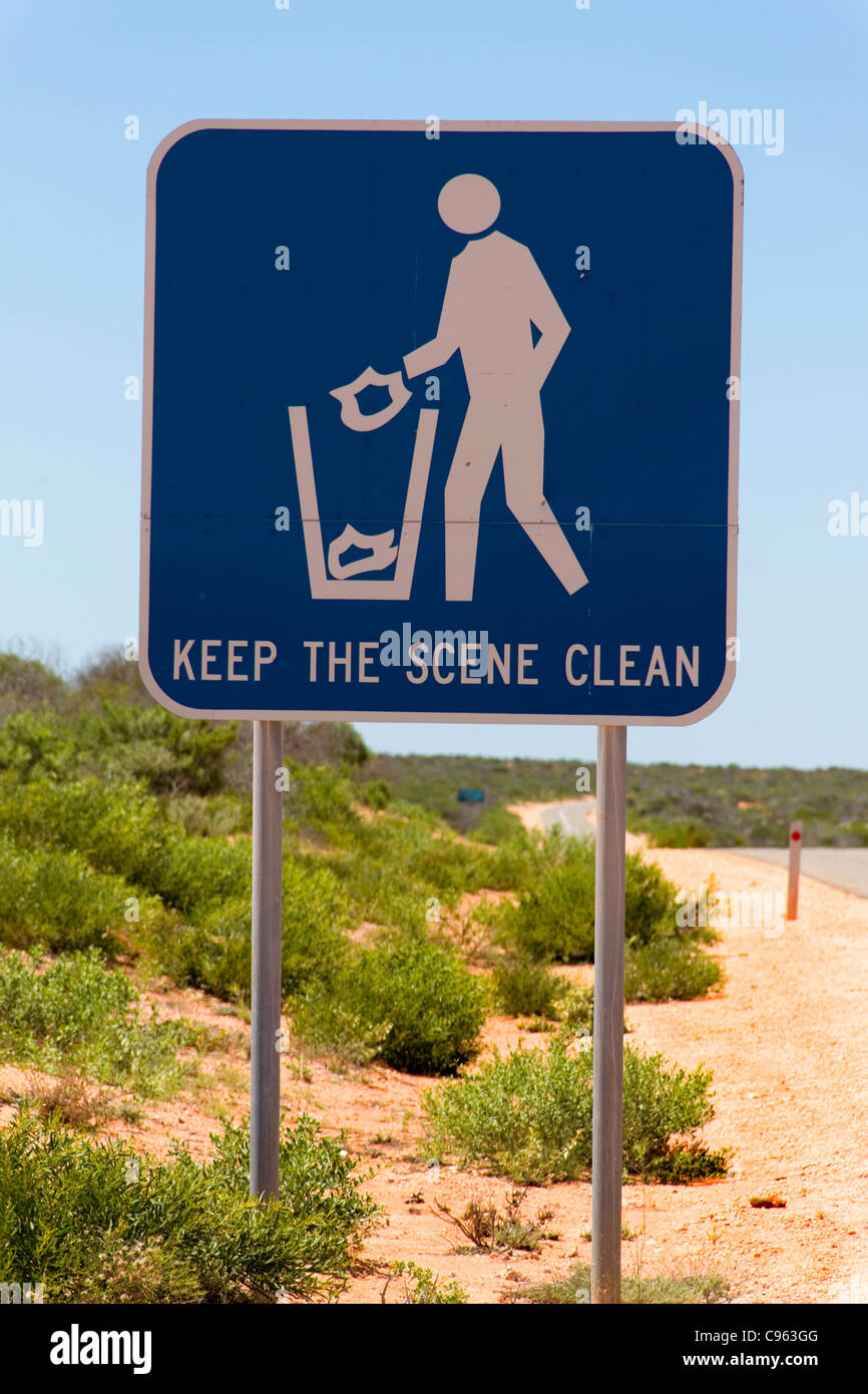 Keep the scene clean road sign, Northwest Australia Stock Photo - Alamy