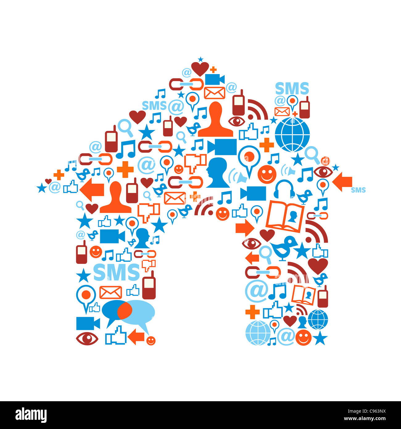 Social media icons set in house symbol shape composition Stock Photo ...